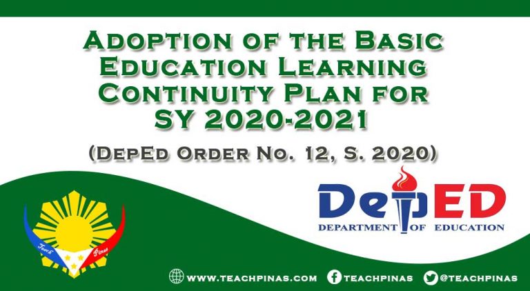 Adoption of the Basic Education Learning Continuity Plan for SY 2020 ...